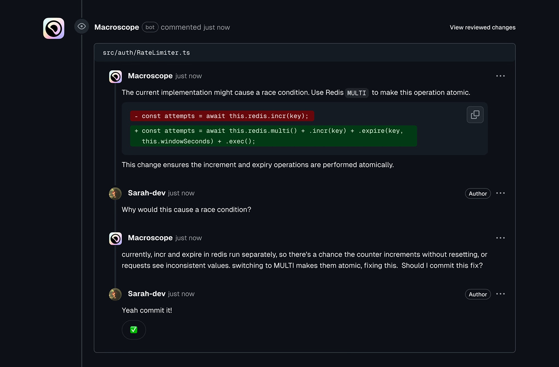 Macroscope - AI Code Review & Status Updates